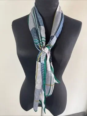 Anne Klein | Accessories | Vintage Anne Klein Silk Scarf Plaid Green ...